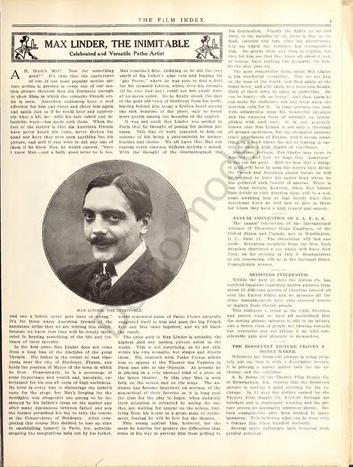 Max Linder in the American magazine The Film Index. New York, July 16 ...